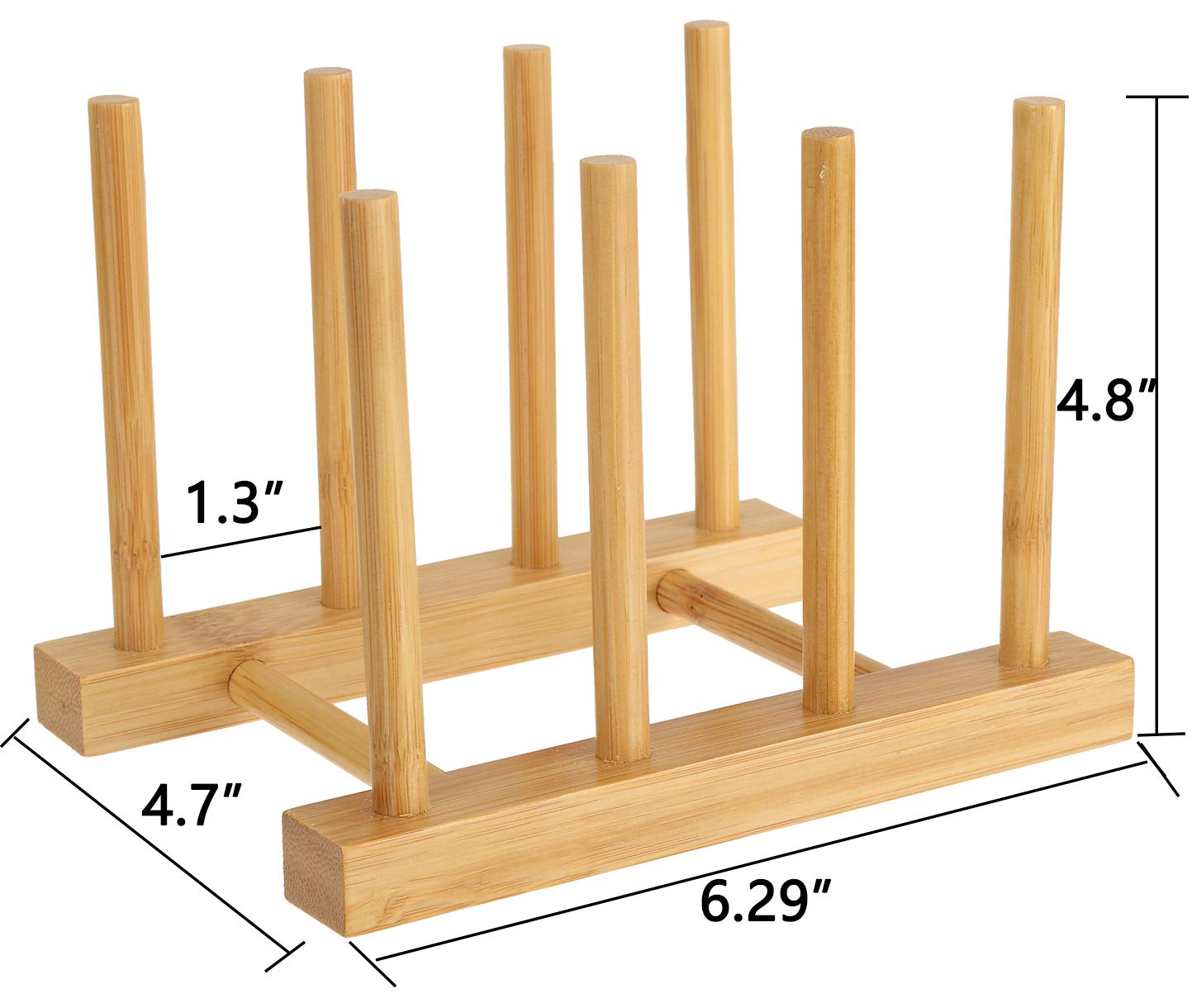 Lawei Set of 4 Bamboo Dish Rack - 3 Slots Cutting Board Racks Plate Rack Stand Pot Lid Holder for Bowl, Cup, Cutting Board and More