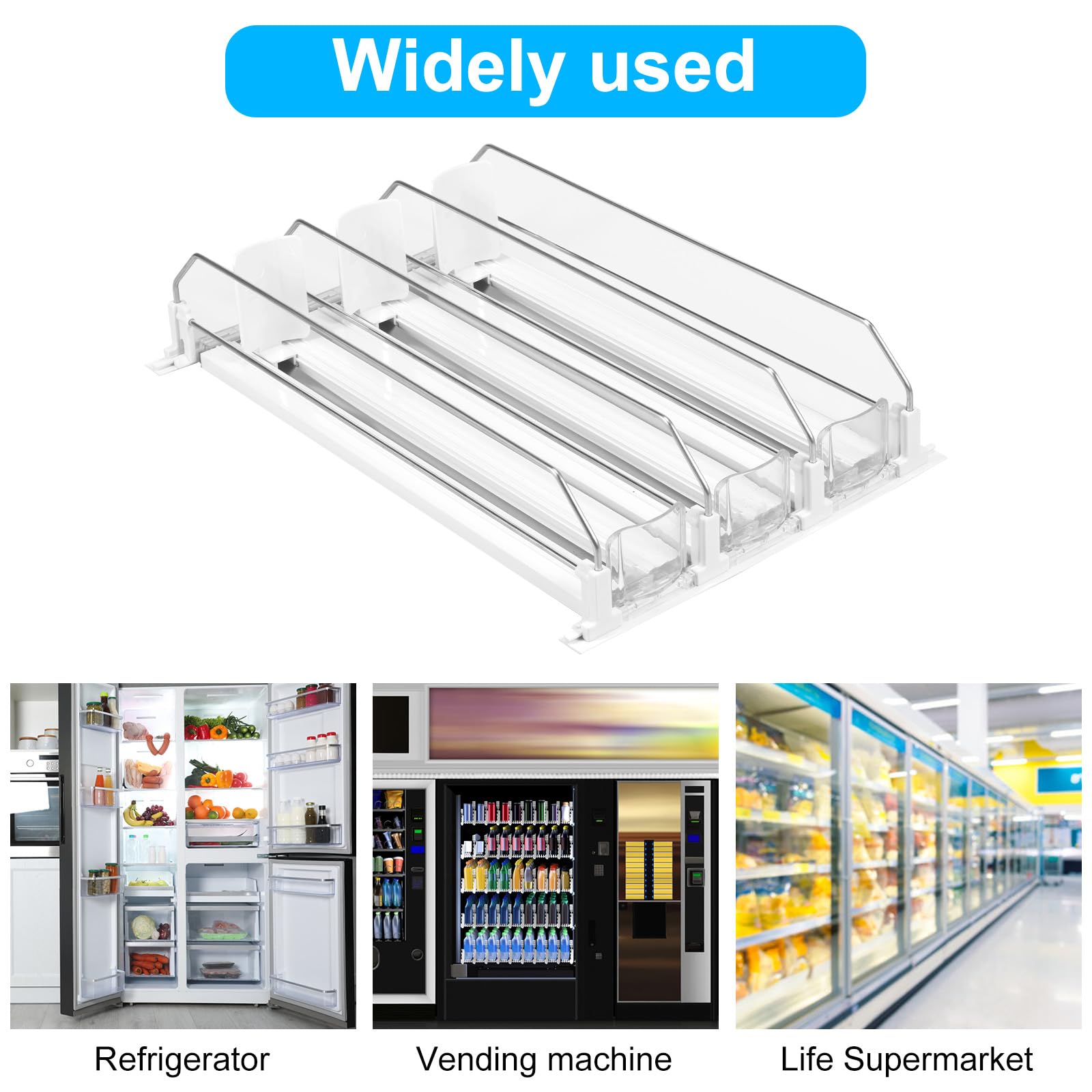 Protoiya Drink Organizer for Fridge, Self-Sliding Soda Can Dispenser with Locking Design, 3 Rows Fridge Drink Dispenser Holds up to 25+ Cans, Adjustable Width for Pantry/Vending Machine