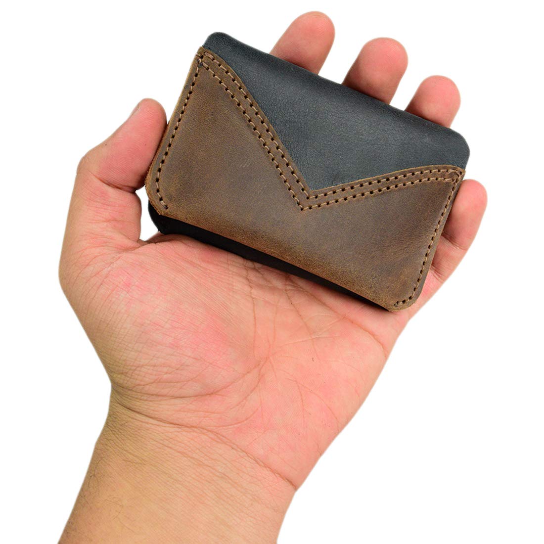 Hide & Drink, Leather Bicolor Card Holder, Holds Up to 8 Cards Plus Folded Bills, Wallet Cash Organizer, Handmade, Multicolor