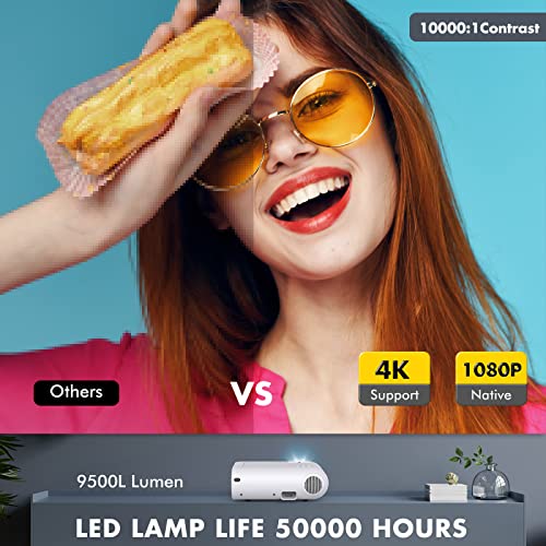 Mini Projector, CINOP Video Projector Native 1080P Projector 4K HD Movie Portable Projector 9500L Home TV Projector LED Outdoor Projector Compatible with iPhone TV Stick Laptop HDMI USB VGA AV