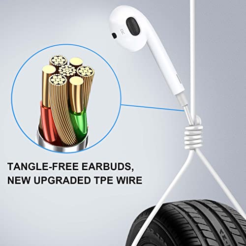 XNMOA Wired Earbuds for iPhone 14 13 12 11 Pro Max with Mic, in-Ear Wired Earphones with Stereo Bass,Wired Headphones for iPhone with Volume Control&Support Call,Support All iOS,White