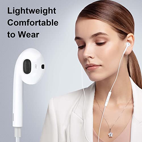 XNMOA Wired Earbuds for iPhone 14 13 12 11 Pro Max with Mic, in-Ear Wired Earphones with Stereo Bass,Wired Headphones for iPhone with Volume Control&Support Call,Support All iOS,White