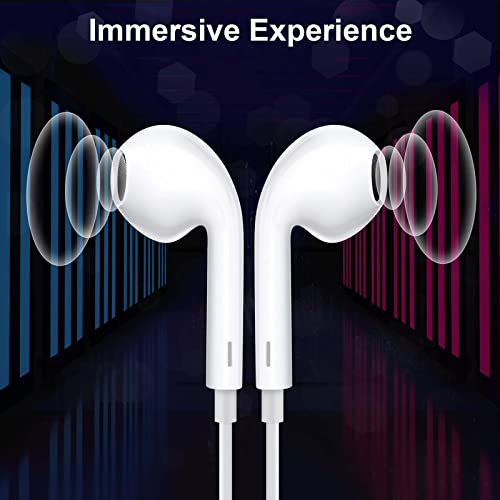 XNMOA Wired Earbuds for iPhone 14 13 12 11 Pro Max with Mic, in-Ear Wired Earphones with Stereo Bass,Wired Headphones for iPhone with Volume Control&Support Call,Support All iOS,White