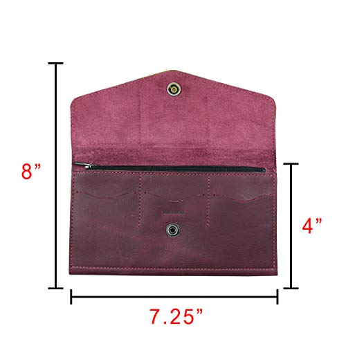 Hide & Drink, Triple Card Wallet, Holds Up to 3 Cards Plus Flat Bills & Coins, Cash Organizer, Zippered Pouch, Accessories, Full Grain Leather, Handmade, Sangria