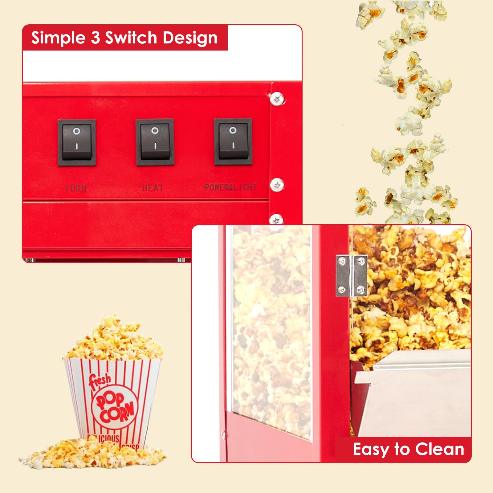 Gravee Commercial Popcorn Machine Cart, Popcorn Maker Machine [Professional][ 8 Oz ]Popcorn Machine with Stand With 8 Oz Kettle Makes Up to 60 Cups, With Lockers for Home Movie Theater Style…