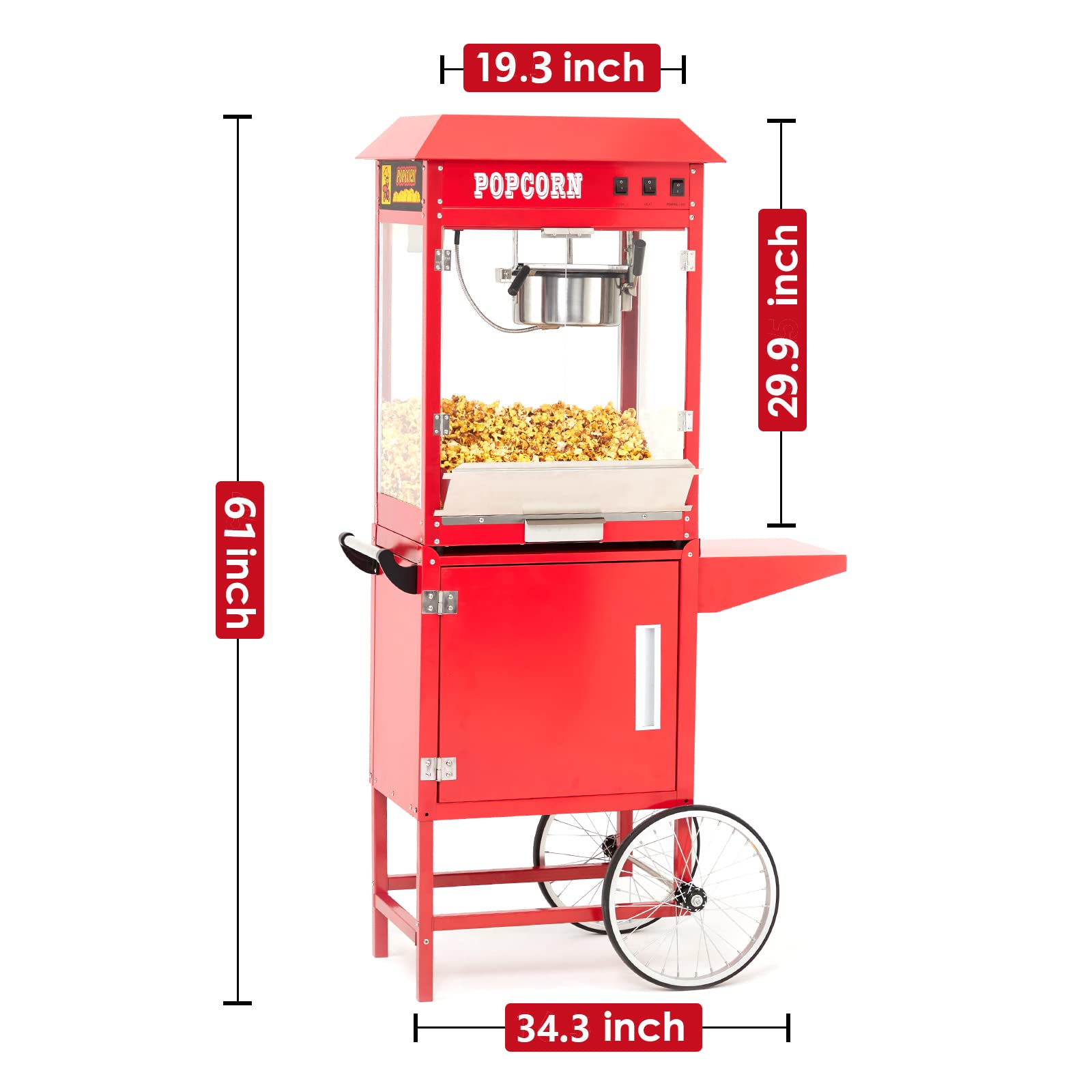 Gravee Commercial Popcorn Machine Cart, Popcorn Maker Machine [Professional][ 8 Oz ]Popcorn Machine with Stand With 8 Oz Kettle Makes Up to 60 Cups, With Lockers for Home Movie Theater Style…