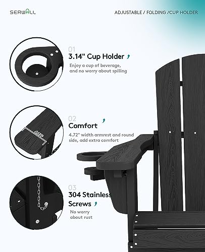 SERWALL Folding Reclining Adirondack Chair Carbon Black