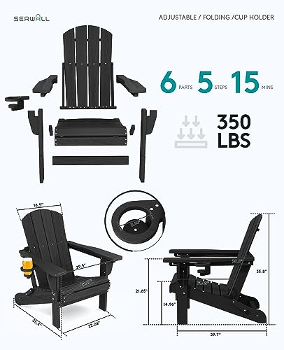 SERWALL Folding Reclining Adirondack Chair Carbon Black