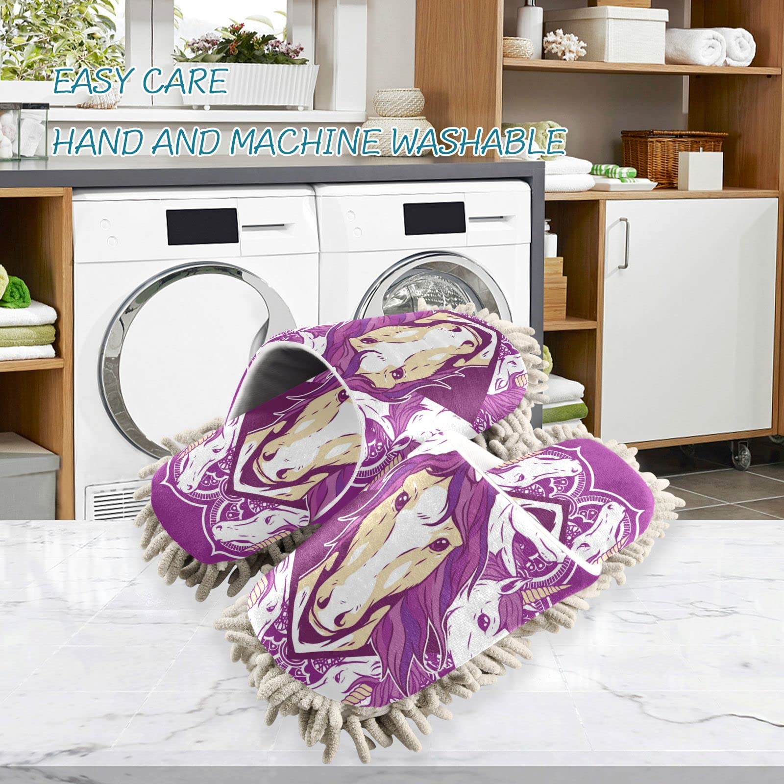 Unicorn Mandala Mop Slippers Shoes Cover for Floor Cleaning Washable Dust Hair Dirty Cleaners Microfiber Mop Socks for Office House Kitchen