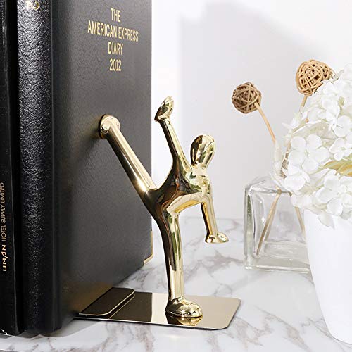 Bookends,Book Ends,Book Ends for Shelves,1 Pair Gold Bookends Stainless Steel Kung Fu Man Heavy Duty Bookends Decorative for Books Movies Home Desk Office