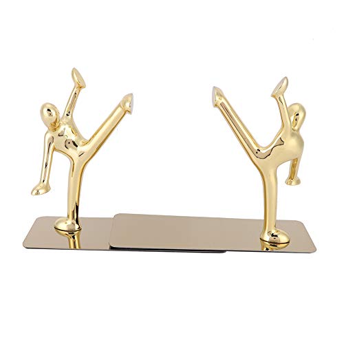 Bookends,Book Ends,Book Ends for Shelves,1 Pair Gold Bookends Stainless Steel Kung Fu Man Heavy Duty Bookends Decorative for Books Movies Home Desk Office