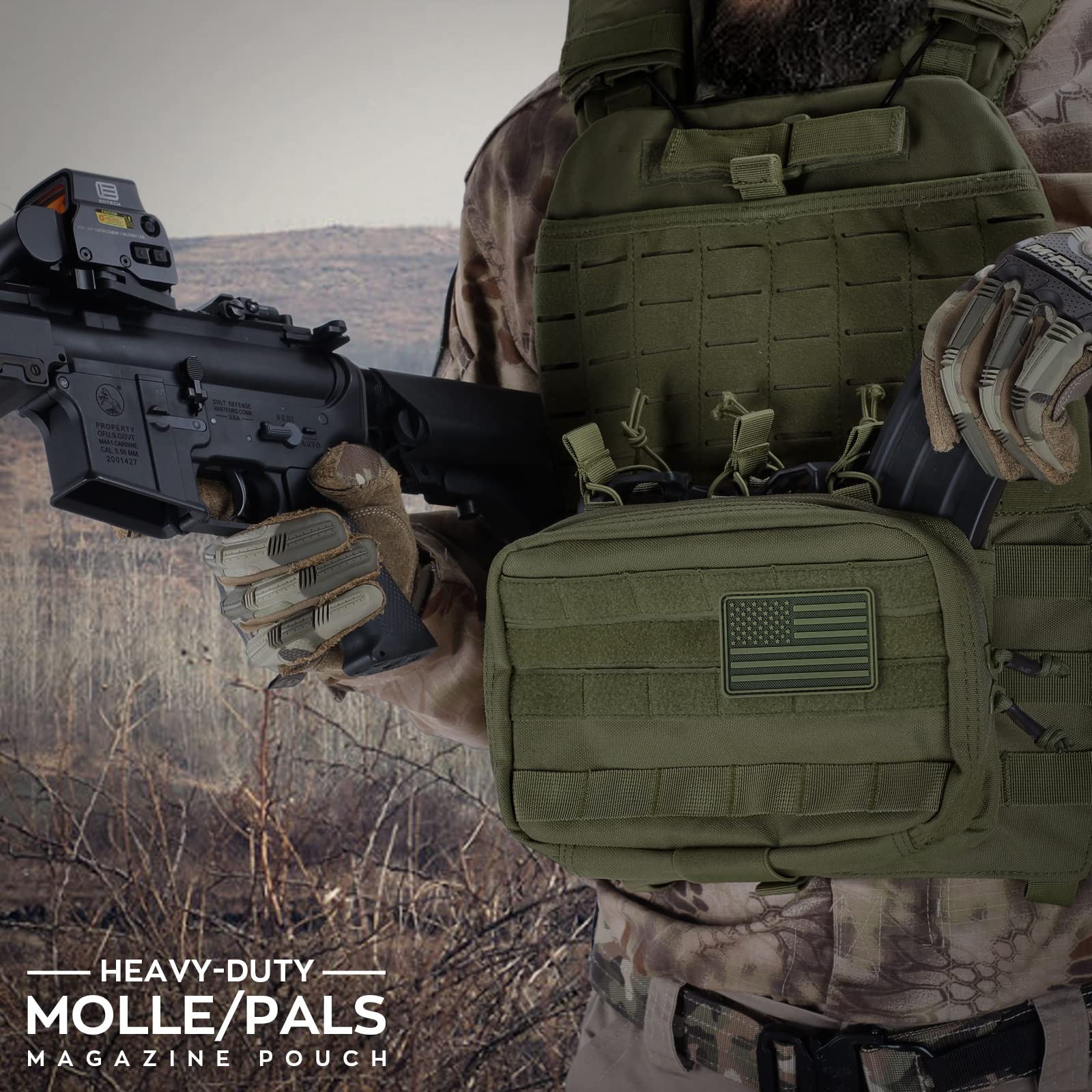 WYNEX Tactical Mag Admin Pouch, Molle Utility Tool Pouch Medical EMT Organizer with Triple Stacker Magazine Holder for M4 M16 Patch Included Army Green