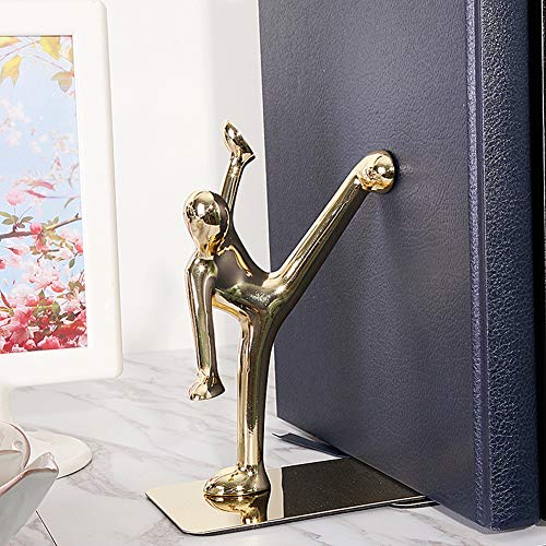 Bookends,Book Ends,Book Ends for Shelves,1 Pair Gold Bookends Stainless Steel Kung Fu Man Heavy Duty Bookends Decorative for Books Movies Home Desk Office