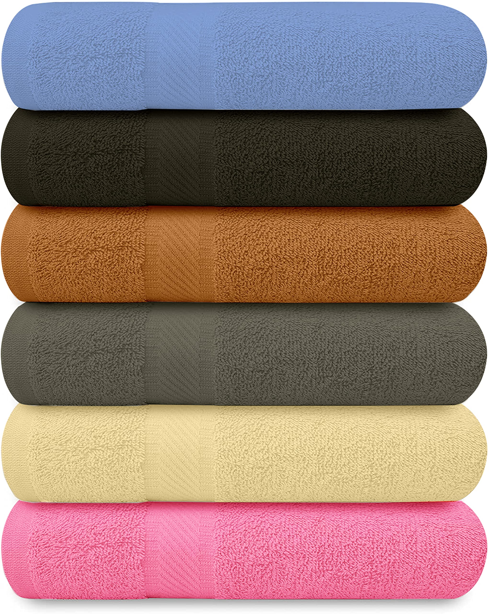 QUBA LINEN Bamboo Cotton Bath Towels-27x54inch - 6 Pack Shower Towels - Light Weight, Ultra Absorbent Towels for Bathroom (Multi Color)