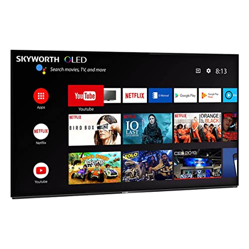 Skyworth 55-Inch OLED Series 4K 120Hz HDR Android Smart Home TV Compatible with Alexa & Google Assistant + Free Wall Mount (No Stands) 55XA8000 (Renewed)