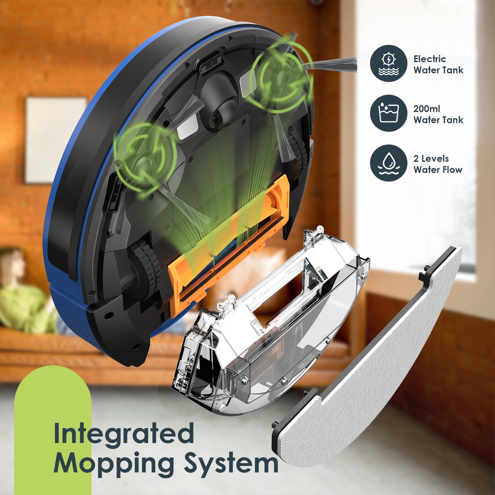 Robot Vacuum and Mop Combo, 3 in 1 Mopping Robotic Vacuum with Schedule, App/Bluetooth/Remote, Max Suction 1600Pa, Self-Charging Robot Vacuum Cleaner, Slim, Ideal for Hard Floor, Pet Hair, Carpet