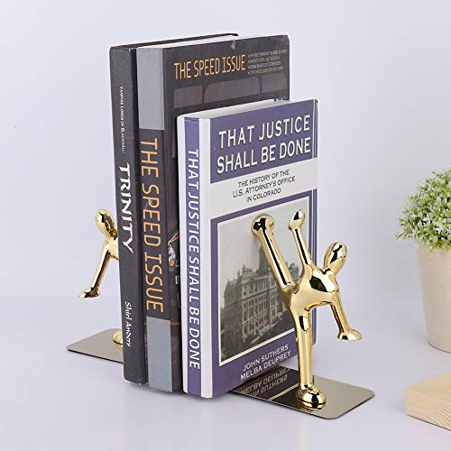 Bookends,Book Ends,Book Ends for Shelves,1 Pair Gold Bookends Stainless Steel Kung Fu Man Heavy Duty Bookends Decorative for Books Movies Home Desk Office