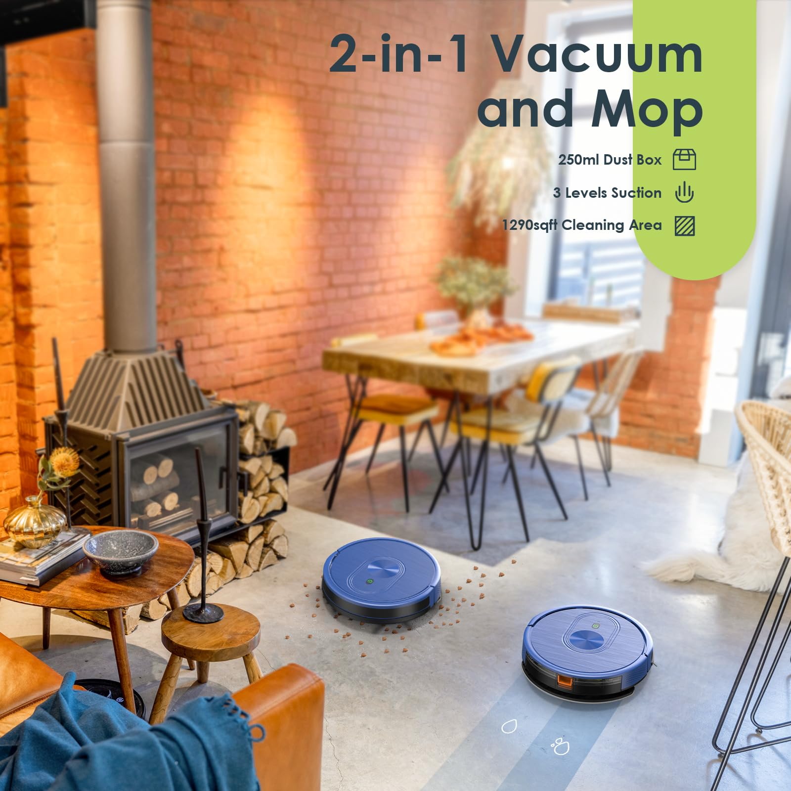 Robot Vacuum and Mop Combo, 3 in 1 Mopping Robotic Vacuum with Schedule, App/Bluetooth/Remote, Max Suction 1600Pa, Self-Charging Robot Vacuum Cleaner, Slim, Ideal for Hard Floor, Pet Hair, Carpet