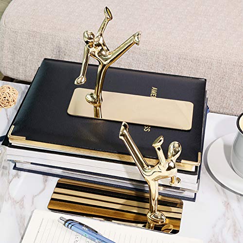 Bookends,Book Ends,Book Ends for Shelves,1 Pair Gold Bookends Stainless Steel Kung Fu Man Heavy Duty Bookends Decorative for Books Movies Home Desk Office