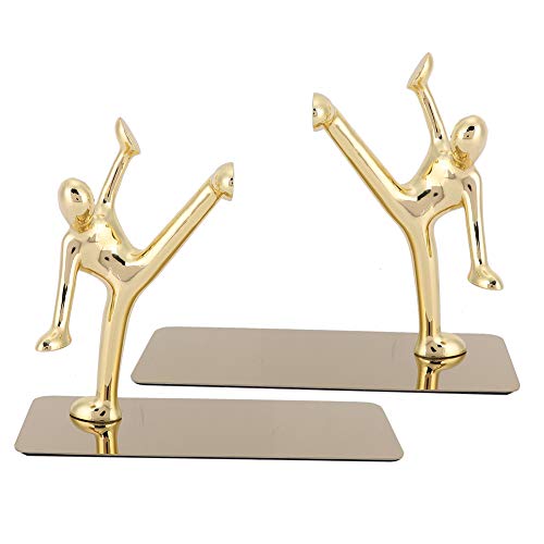 Bookends,Book Ends,Book Ends for Shelves,1 Pair Gold Bookends Stainless Steel Kung Fu Man Heavy Duty Bookends Decorative for Books Movies Home Desk Office