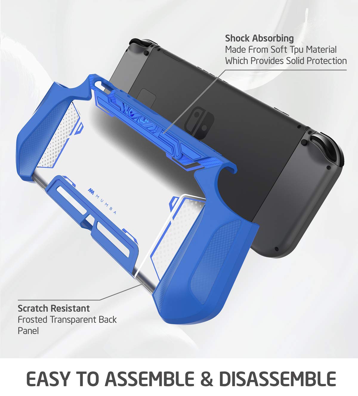 Mumba Dockable Case for Nintendo Switch, [Blade Series] TPU Grip Protective Cover Case Compatible with Nintendo Switch Console and Joy-Con Controller (Navy)