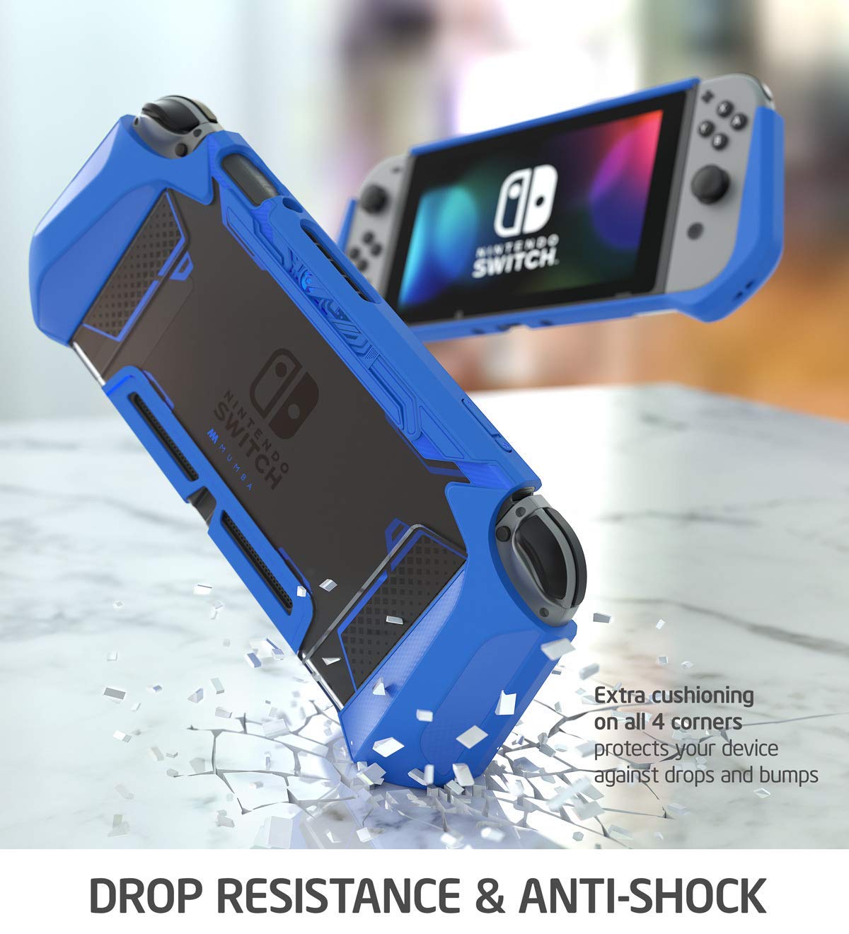 Mumba Dockable Case for Nintendo Switch, [Blade Series] TPU Grip Protective Cover Case Compatible with Nintendo Switch Console and Joy-Con Controller (Navy)