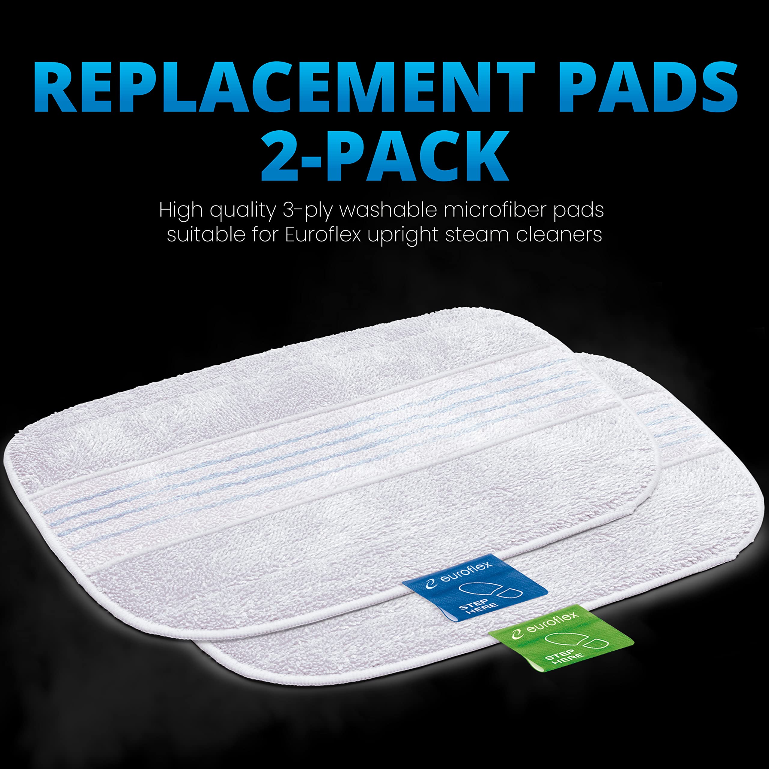Euroflex Vapour 3 Ply Microfiber Floor Pads Replacement Refill for M2R and M4S Steam Mop High Quality Super Absorbent Machine Washable 2 Pieces