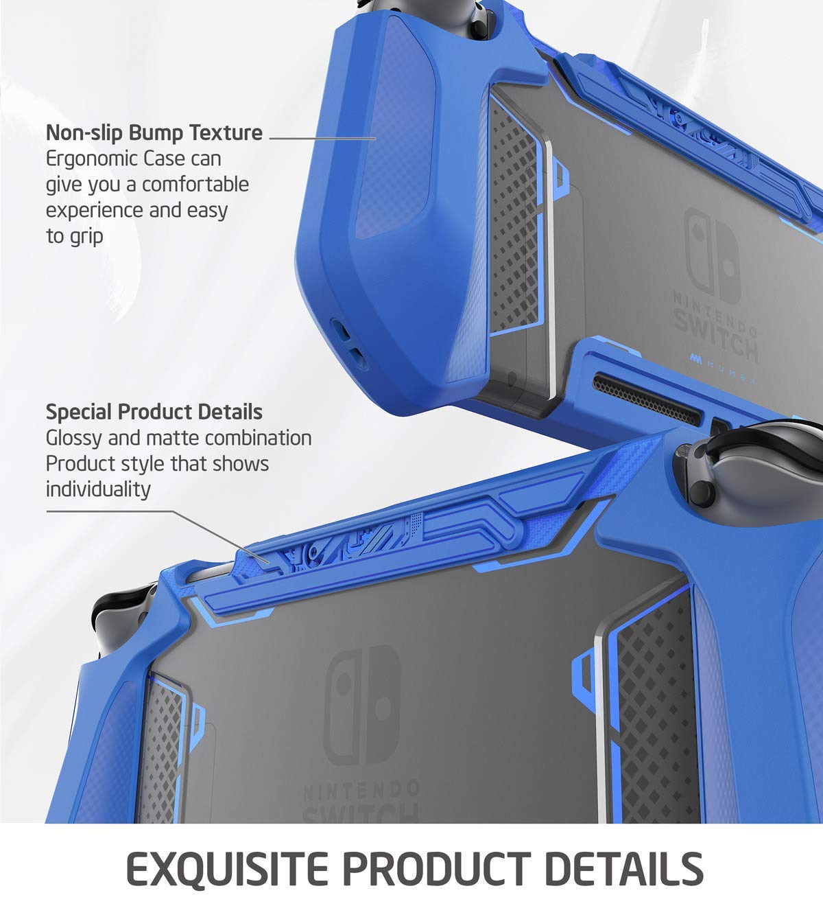 Mumba Dockable Case for Nintendo Switch, [Blade Series] TPU Grip Protective Cover Case Compatible with Nintendo Switch Console and Joy-Con Controller (Navy)
