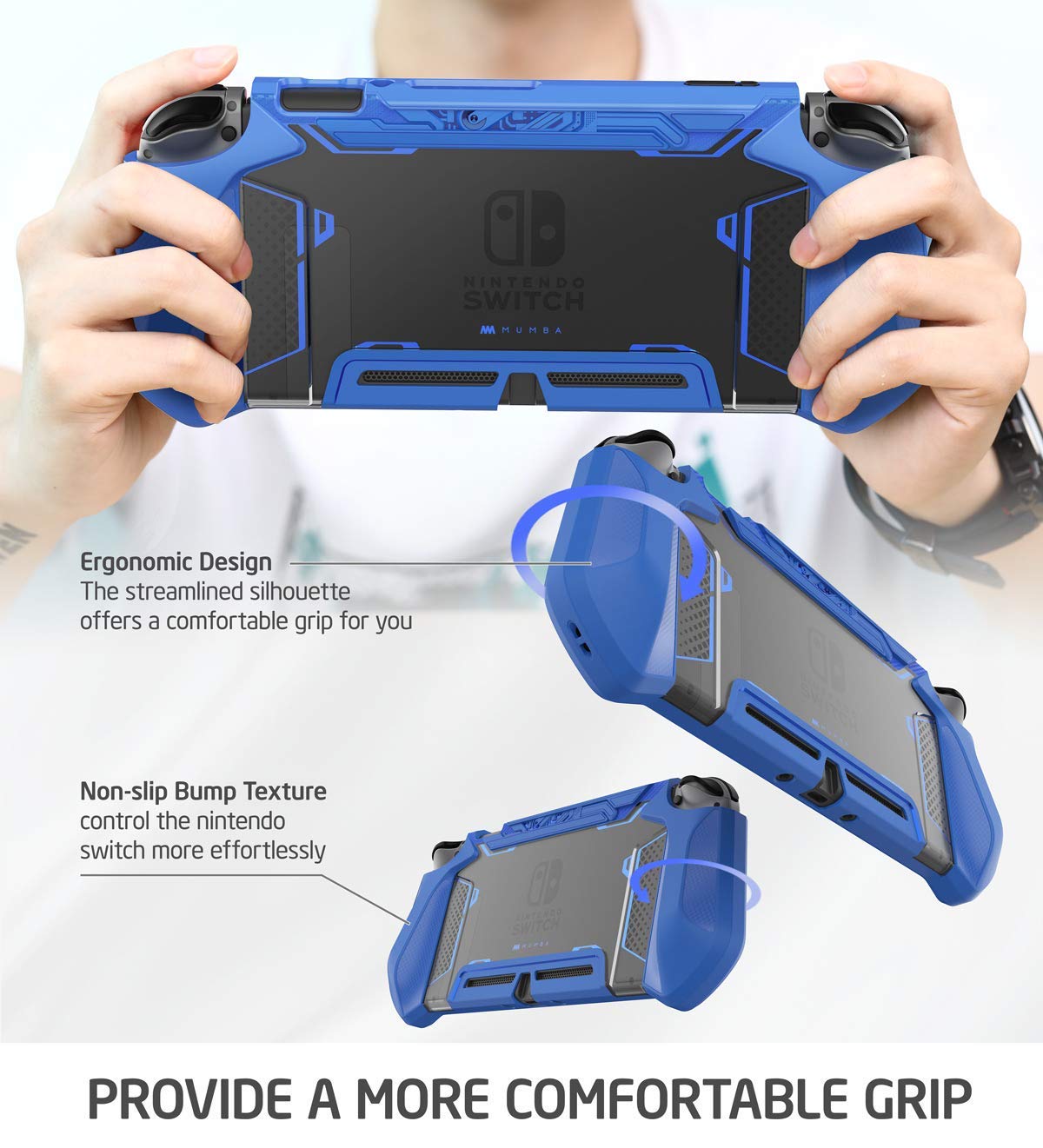 Mumba Dockable Case for Nintendo Switch, [Blade Series] TPU Grip Protective Cover Case Compatible with Nintendo Switch Console and Joy-Con Controller (Navy)