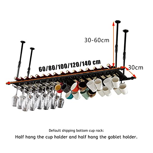 Ceiling Wine Rack, Black Hanging Cup and Glass Goblets Stemware Holder ,Red Wine Bottle Drink Storage Shelf, Bar Restaurant Decorative Display Organizer (Size : 60x30cm)