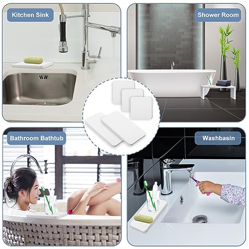 5PCS Water Absorbent Diatomite Coasters, Diatomaceous Earth Coaster Instant Dry Sink Organizer Water Absorbing Stone Tray for Sink, for Bathroom Kitchen Sink Countertop(White)