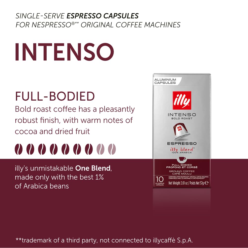 Illy Espresso Nespresso Compatible Single Serve Capsule Coffee Pods - Intenso Bold Roast - 100 Count