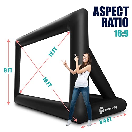 Holiday Styling 16FT Inflatable Outdoor Projector Screen β 200β Blow Up TV & Movie Screen w. Thick, Airtight Material for Portable Front/Rear Projection - Backyard Movie Night, BBQ, Pool Party