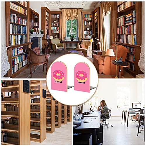 Cartoon Donut Wood Book Ends for Shelves Non-Skid Bookend Book Stand Book Holder Stopper for Home Office School