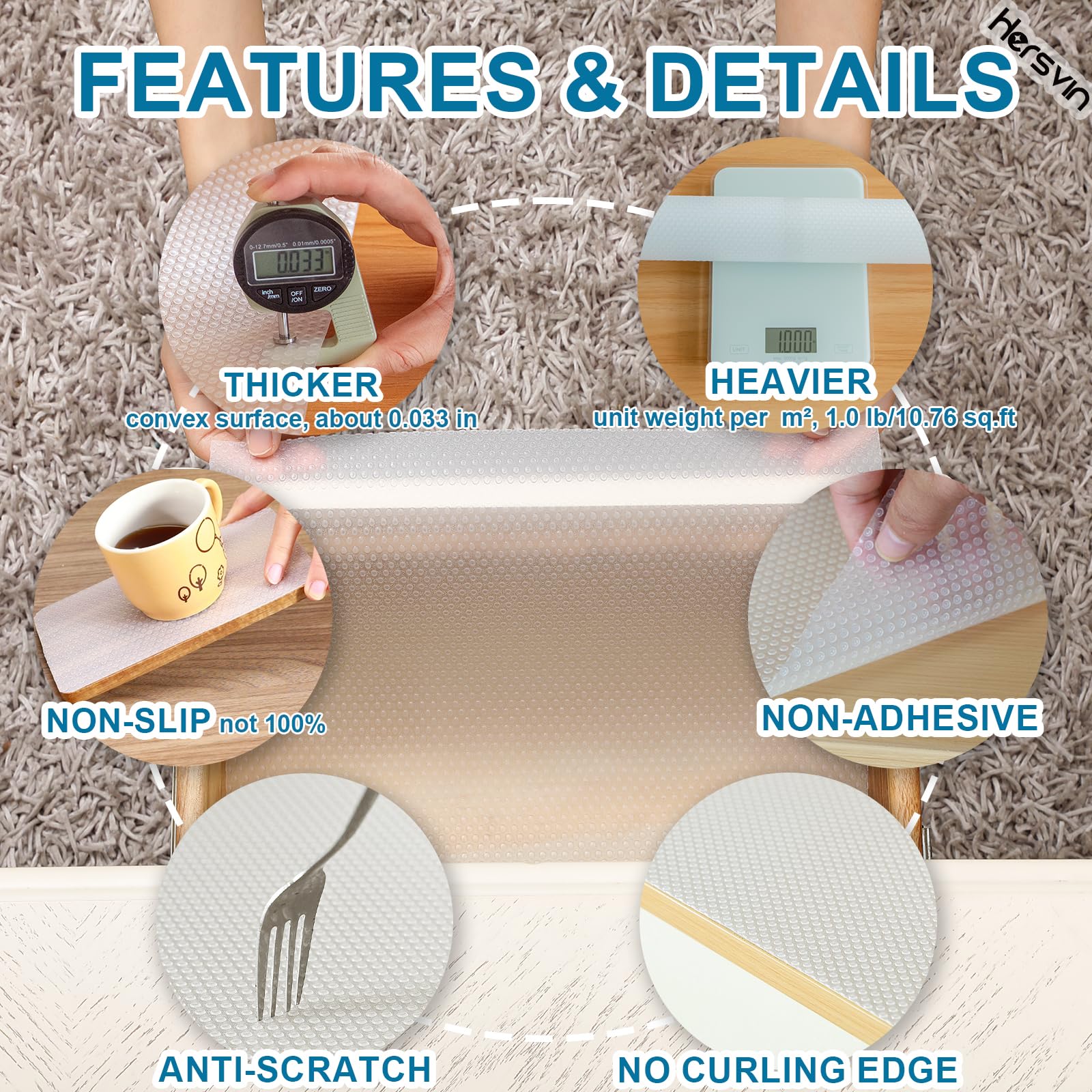 Hersvin Shelf Liner, 24" x20' Non-Adhesive Drawer Liners EVA Kitchen Cupboard Cabinet Covering Undersink Mat Washable Fridge Lining Paper for Home Office (Clear/Dot)
