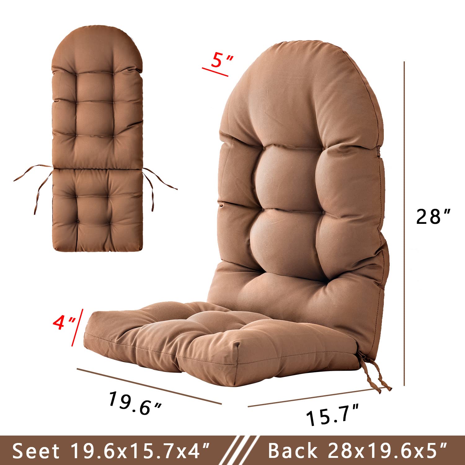 Enipate Weather Resistant Cushions for Adirondack Chair High Back Indoor Outdoor Patio Tufted Lounge Cushion Seat Pads