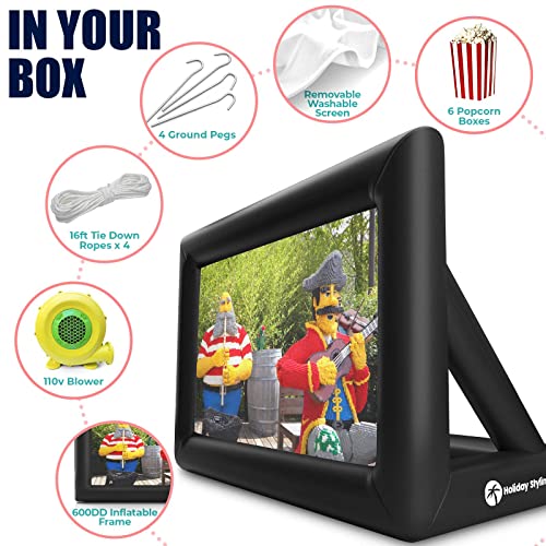 Holiday Styling 16FT Inflatable Outdoor Projector Screen β 200β Blow Up TV & Movie Screen w. Thick, Airtight Material for Portable Front/Rear Projection - Backyard Movie Night, BBQ, Pool Party