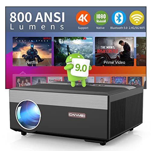 CAIWEI 5G Outdoor Projector 4K Bluetooth, LCD Daytime Home Video Projectors Wireless WiFi 12000Lumen Smart Android TV Compatible with Netflix Disney+ Prime Video HDMI USB PC