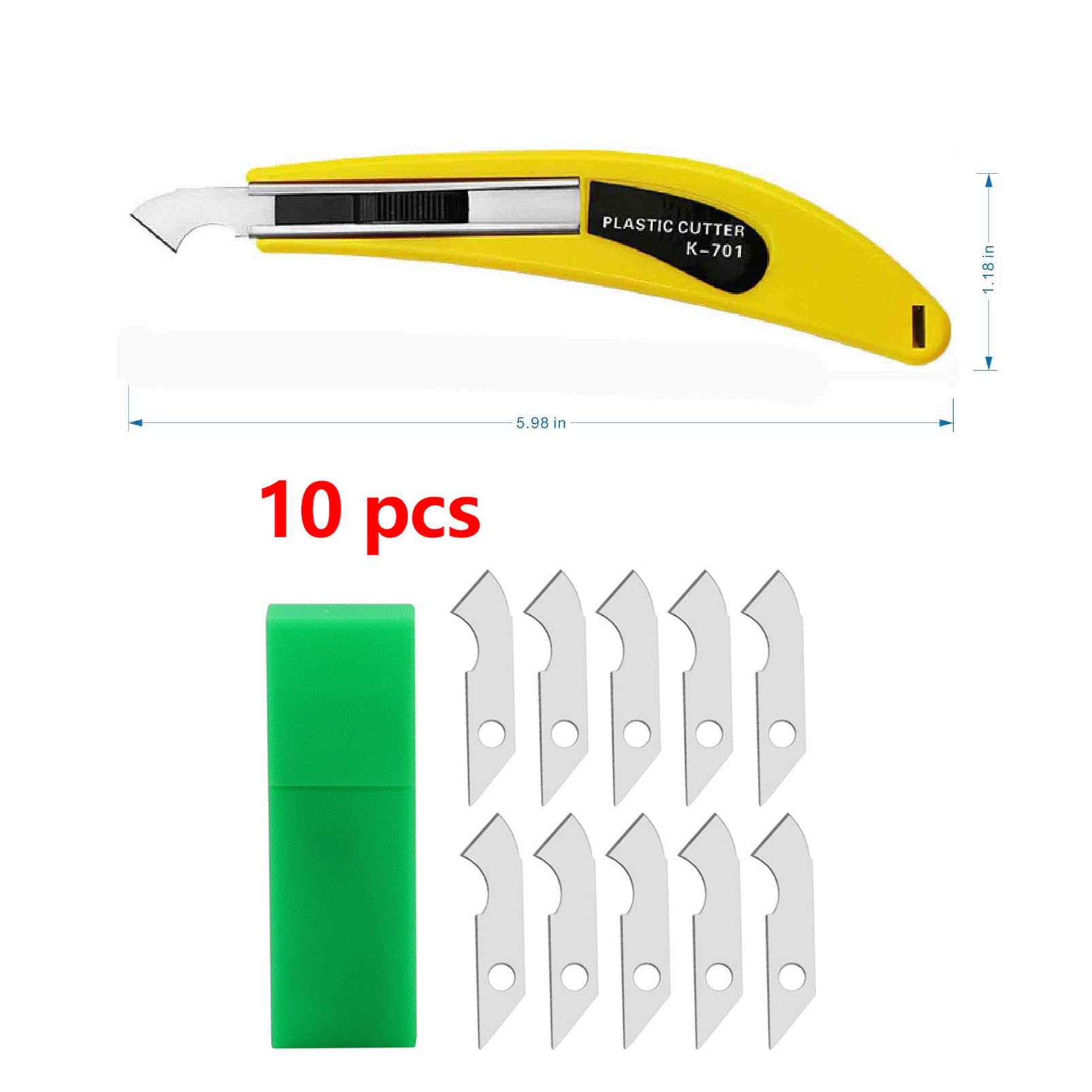 Acrylic Plexiglass Sheet Cutter Scoring Knife Tool,With a Curved Handle,It Is More Convenient To Use.One handle,11 blades.(Yellow)