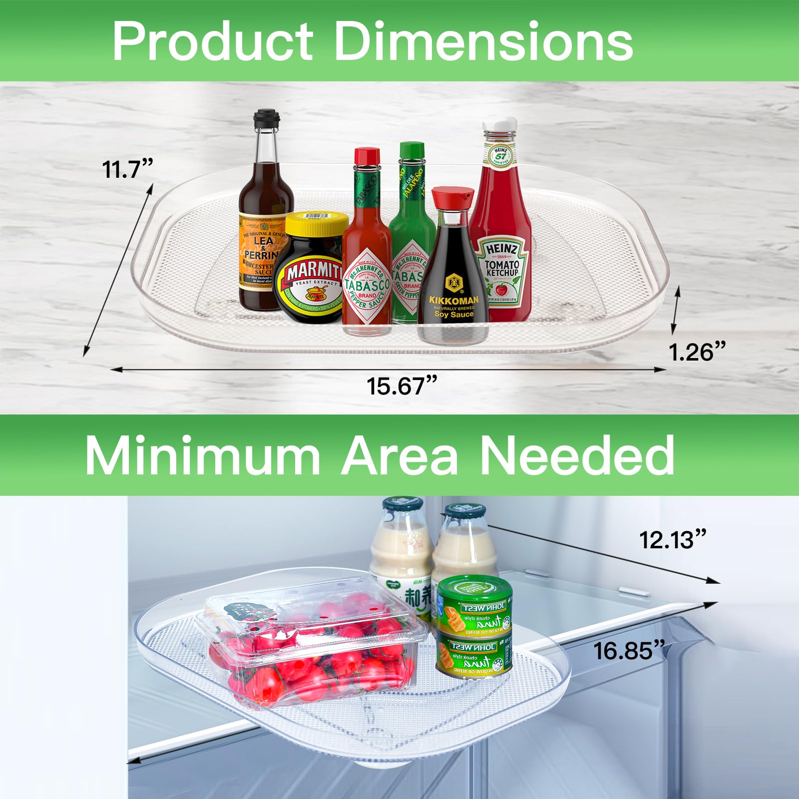 Refrigerator Lazy Turntable Organizer, 11.81'' Clear Rectangular Refrigerator Organizer, Square Lazy Turntable for Refrigerator Cabinets, Table, Pantries, Kitchen, Counterops, Pantry Organizer,