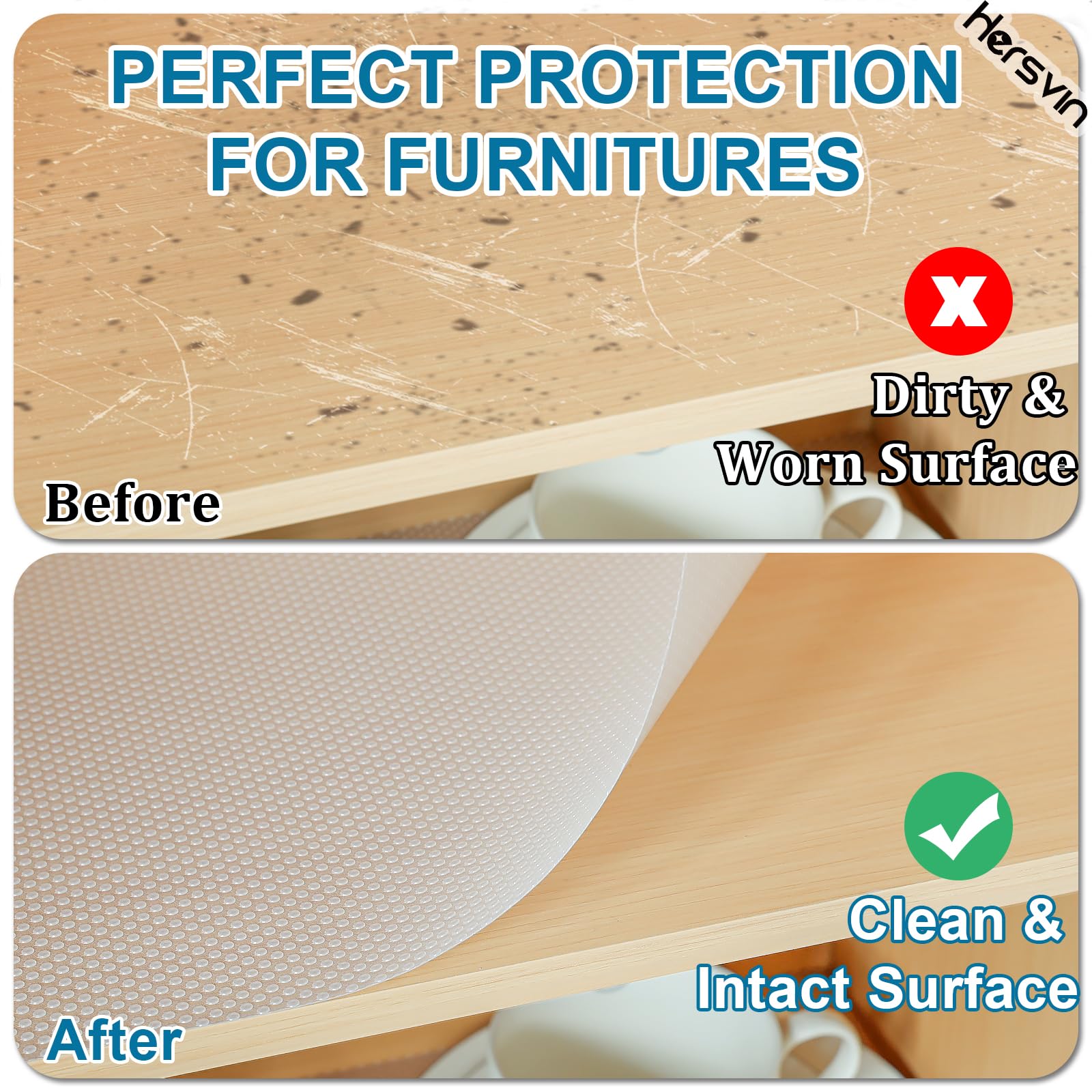 Hersvin Shelf Liner, 24" x20' Non-Adhesive Drawer Liners EVA Kitchen Cupboard Cabinet Covering Undersink Mat Washable Fridge Lining Paper for Home Office (Clear/Dot)