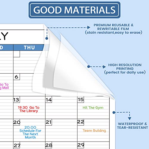 Large Dry Erase Calendar - Dry Erase Calendar for Wall, Undated Monthly Wall Calendar Laminated, 27.8"x 40", Blank Reusable Calendar Planner with Ample Daily Boxes, Notes for Home, Office, Classroom