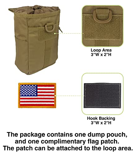 Tactical Military MOLLE Dump Pouch β Foldable Durable and Versatile Magazine Utility Waist Bag for Outdoor Enthusiasts, with 1 Flag Patch Included, Coyote Brown