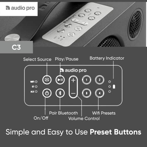 Audio Pro Addon C3 Wireless Bluetooth Speaker | High Fidelity, Rechargeable, Portable Speaker for Outdoor, Home, Camping, Travel, Beach | AirPlay, Alexa, Spotify Connect Compatible | White