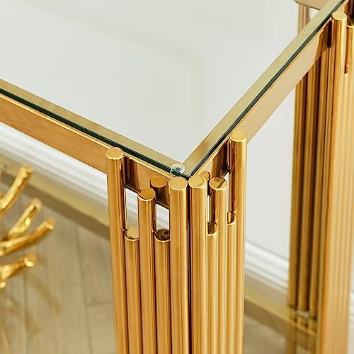 Modern Glass Console Table, 55" Gold Sofa Table with Sturdy Metal Frame and Clear Tempered Glass Top, for Living Room Entryway Bedroom, Gold Finish (Gold4)