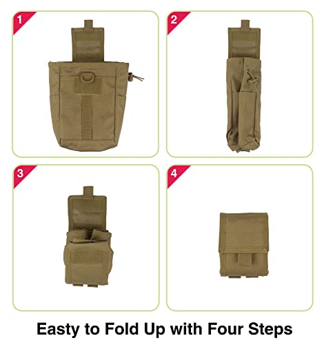 Tactical Military MOLLE Dump Pouch β Foldable Durable and Versatile Magazine Utility Waist Bag for Outdoor Enthusiasts, with 1 Flag Patch Included, Coyote Brown