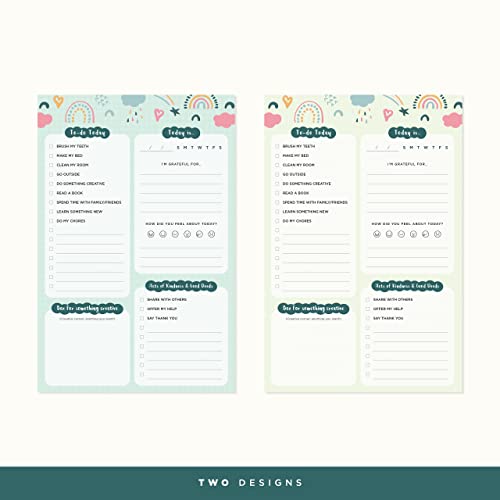 Kids To Do Chore List Daily Task Checklist Planner Time Management Notebook by Bright Day Non Dated Flex Cover Spiral Organizer 8.25 x 6.25 (Rainbows)