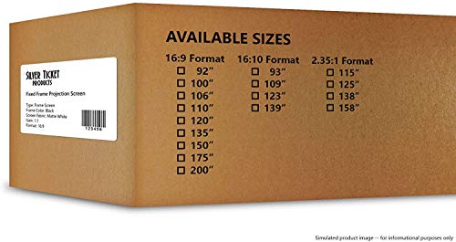 Silver Ticket Products STR Series 6 Piece Home Theater Fixed Frame 4K / 8K Ultra HD, HDTV, HDR & Active 3D Movie Projection Screen, 16:9 Format, 120" Diagonal, White Material STR-169120