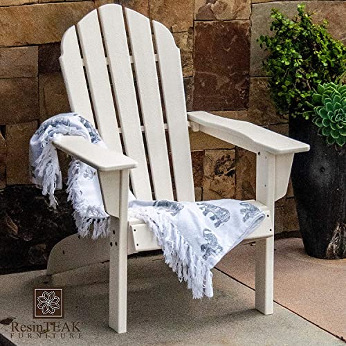 Resin TEAK Essential Adirondack Chair, All Weather Plastic Outdoor Chairs for Fire Pit, Campfire, Patio, Porch, Comfortable Seat for Long Relaxation, Up to 300 lb Capacity - White