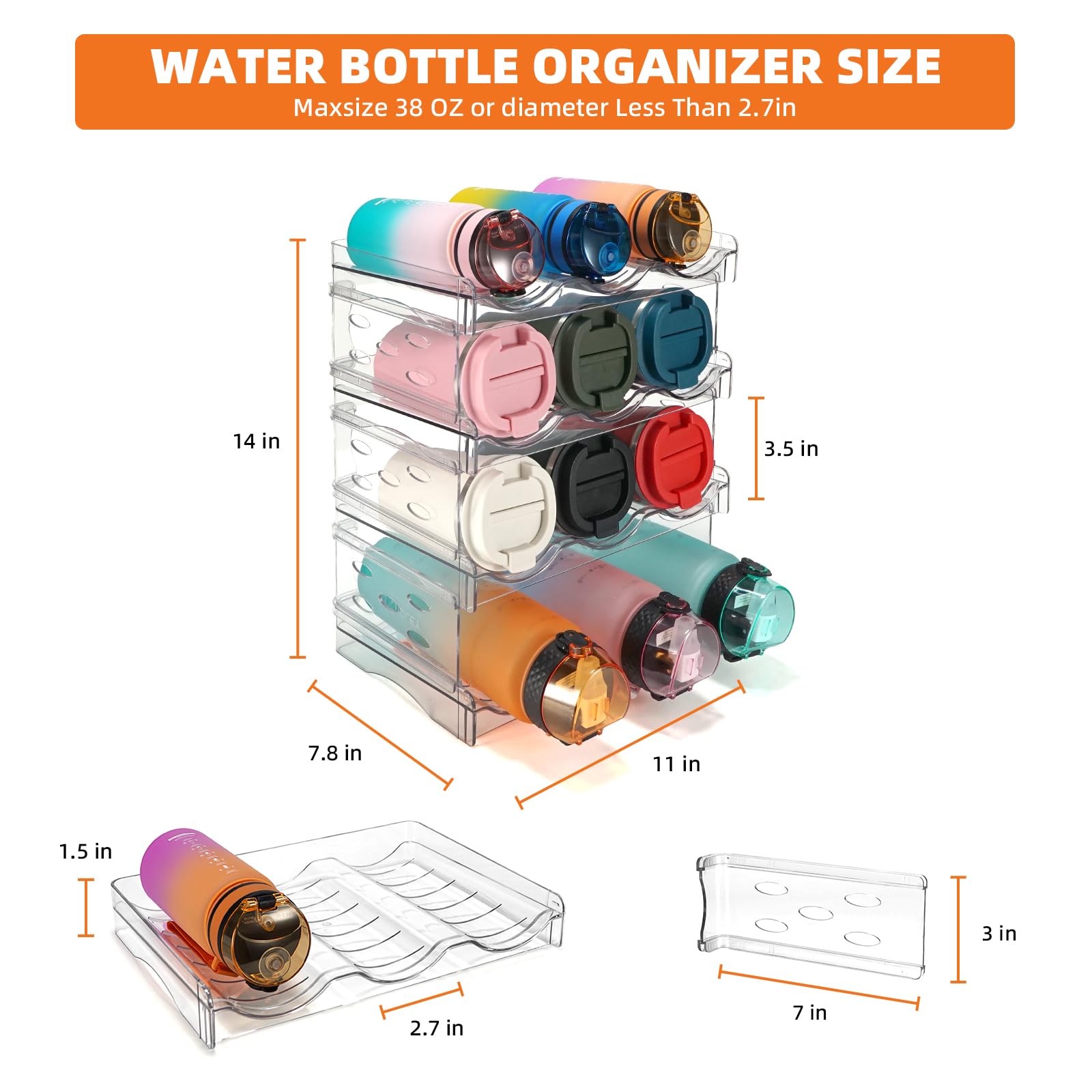GLDDAO Water Bottle Organizer,Stackable Water Bottle Organizer for Cabinet,Tumbler Travel Mug Holder,Wine Drink Srack for Kitchen Countertop Freezer Pantry Organizers and Storage (12 Bottles)